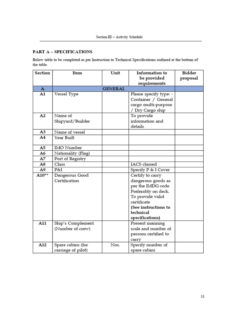 Vessel Specifications and Requirements | PDF | Fuel Oil | Tonnage