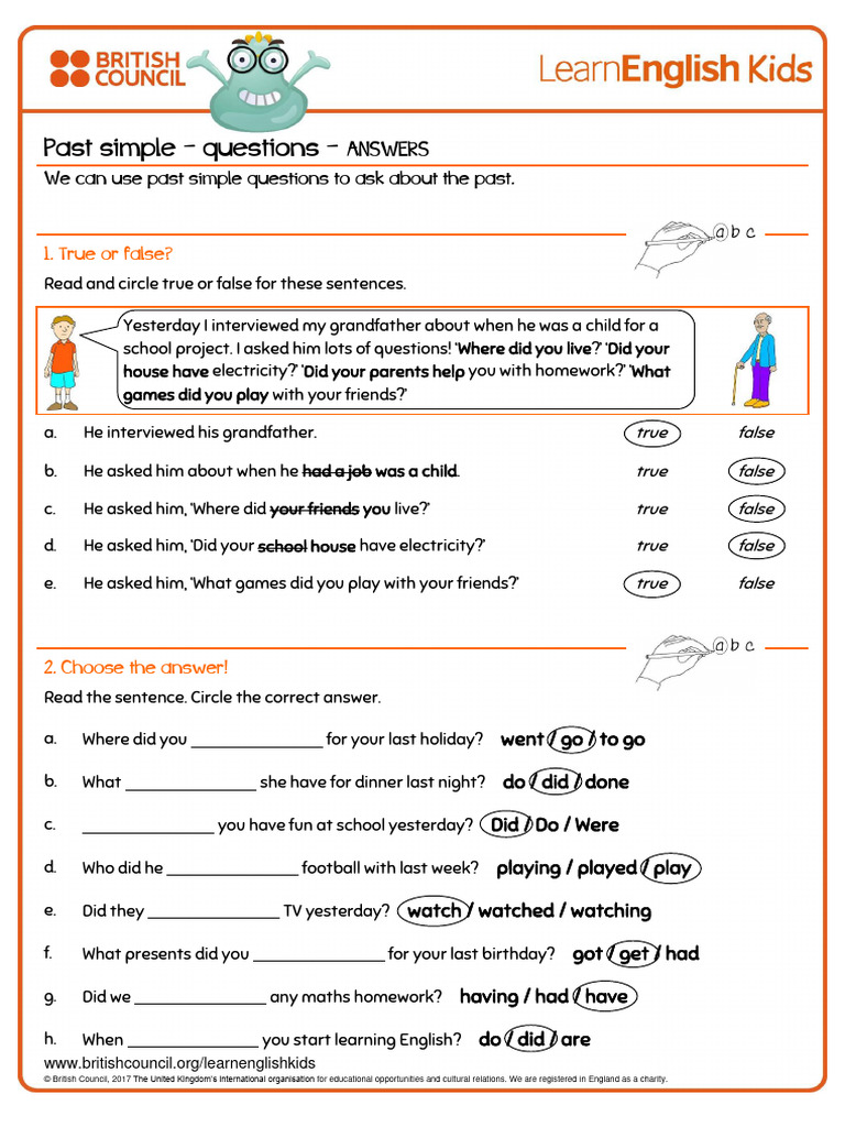 Grammar Practice Past Simple Questions Worksheet Answers | PDF