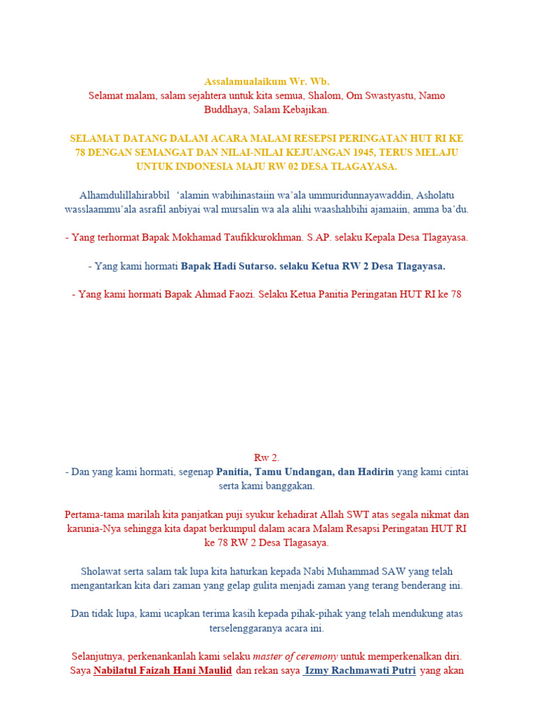 Teks MC - Hut Ri | PDF | Agama & Spiritualitas