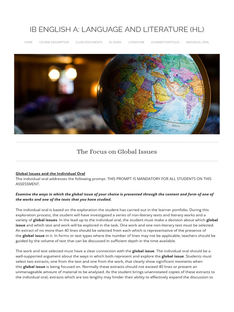 Global Issues - IB ENGLISH A - LANGUAGE AND LITERATURE (HL) | PDF ...