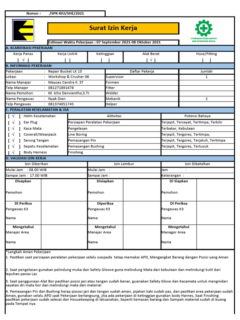 Form Surat Izin Kerja | PDF