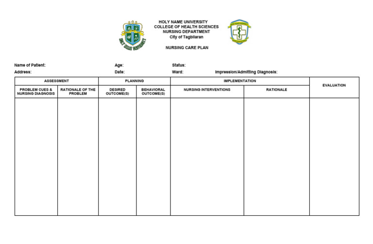 (Template) Nursing Care Plan Form | PDF
