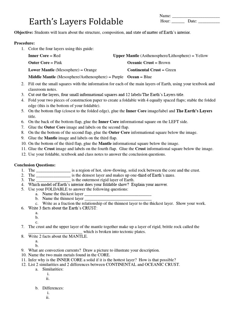 Q1 PT1 - Earths-Layers-Foldable | PDF | Earth | Nature