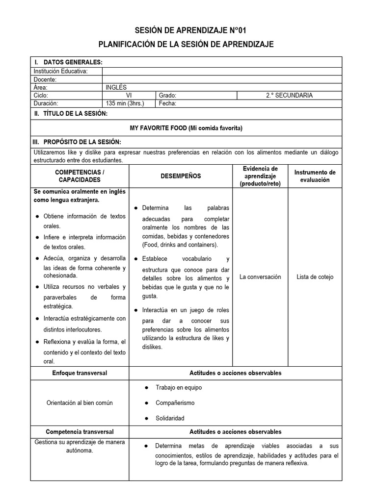 Sesión de Aprendizaje N°1 | PDF | Aprendizaje | Evaluación