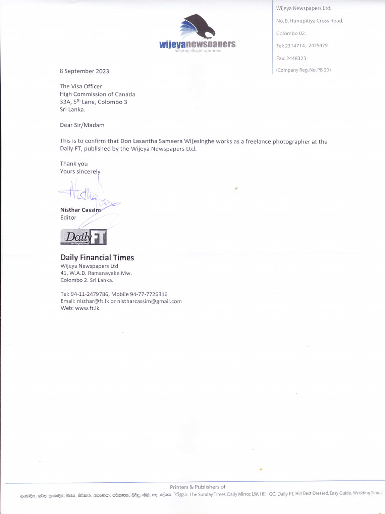 Freelance Photographer Confirmation Letter | PDF