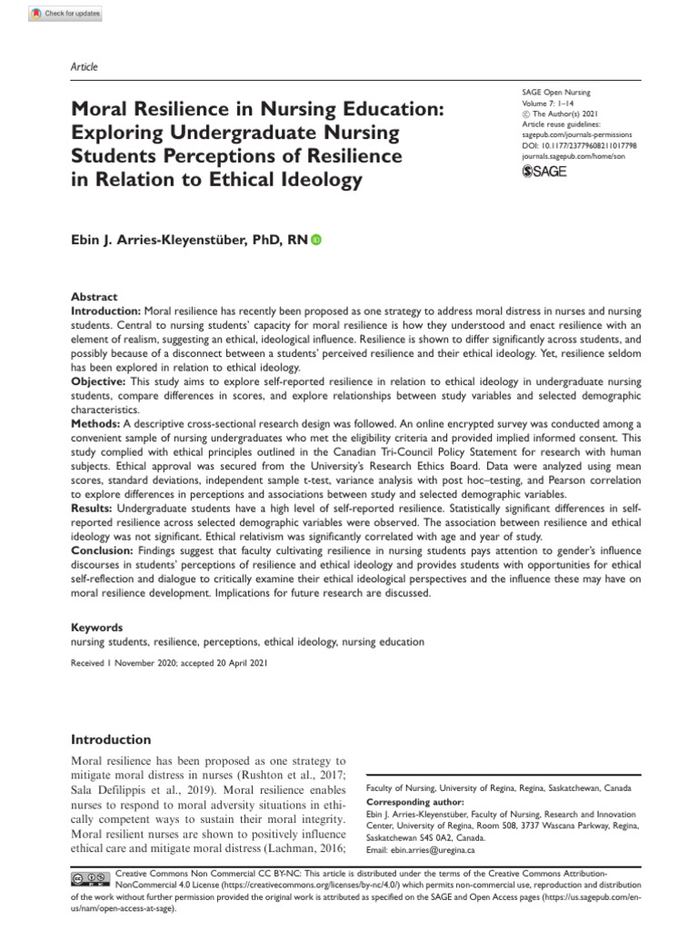 Arries Kleyenstuber 2021 Moral Resilience in Nursing Education Exploring Undergraduate Nursing ...