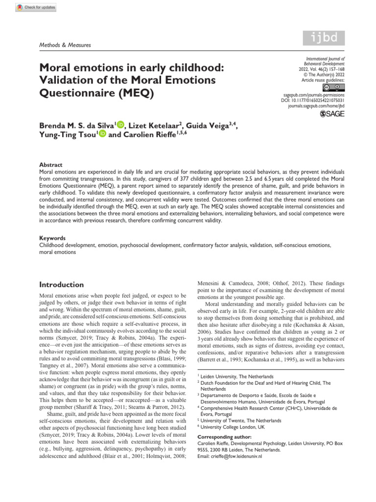 Validating Moral Emotions in Children | PDF | Shame | Psychology