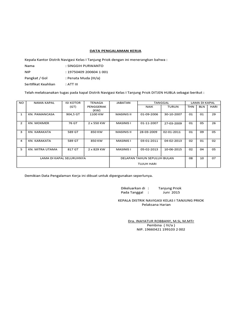 Surat Keterangan Masa Layar Pelaut | PDF