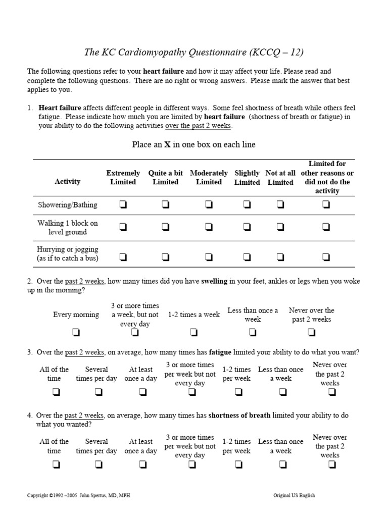 KCCQ 12 EnglishUS 1 | Download Free PDF | Cardiovascular System | Heart