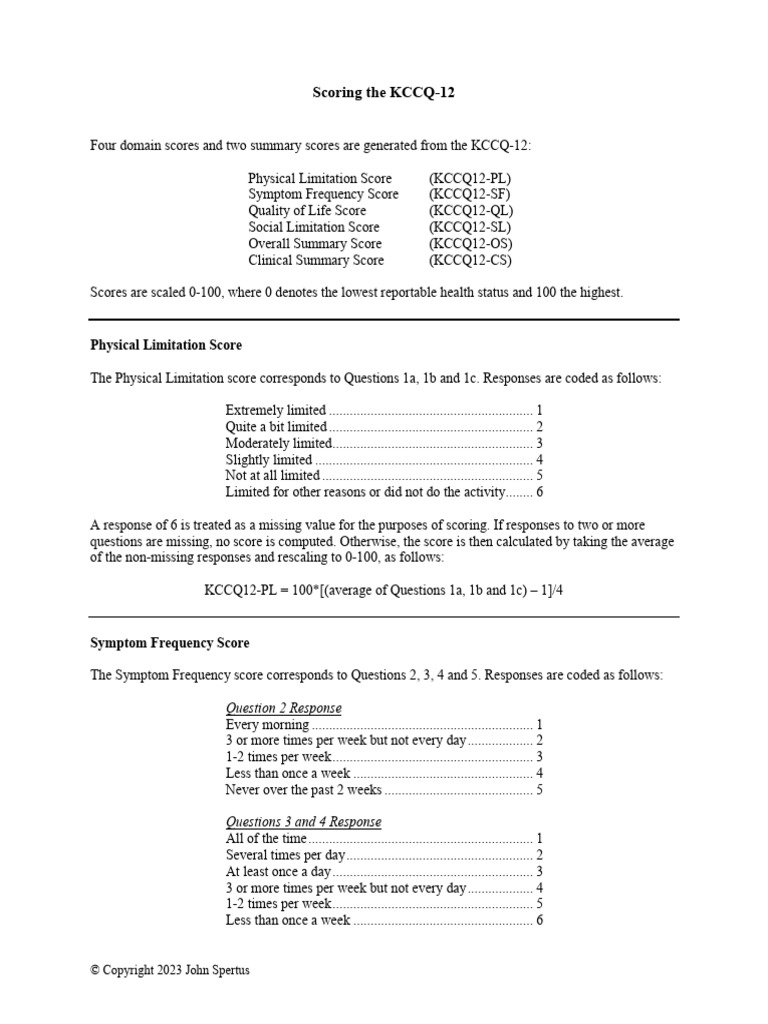 KCCQ 12 Scoring Instructions | PDF | Medicine