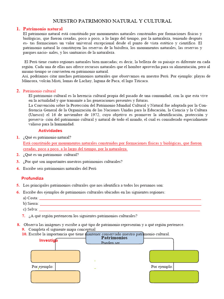 Patrimonio Natural y Cultural para Tercer Grado de Primaria | Descargar gratis PDF | Patrimonio ...