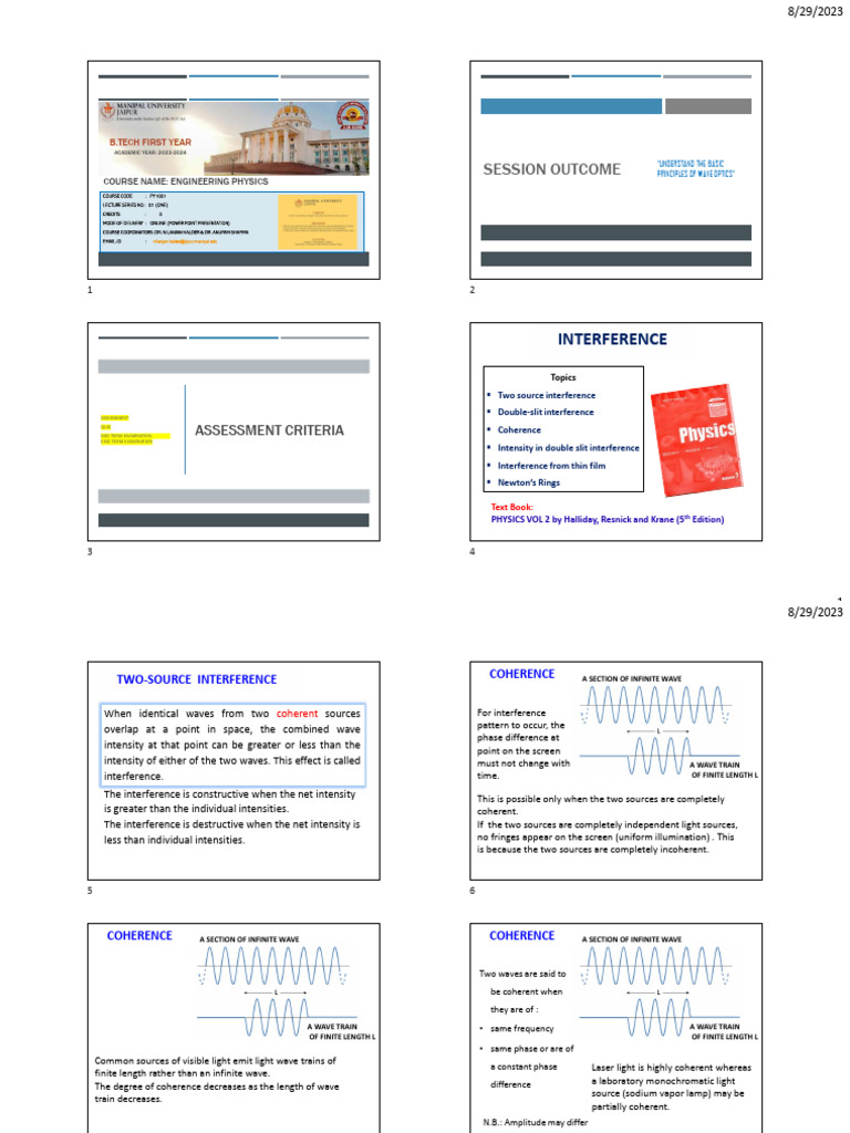 Interference-Aug-2023 (Students Copy) | Download Free PDF | Coherence (Physics) | Wavelength