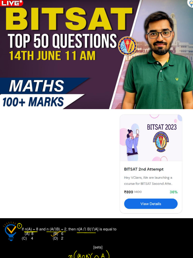 Math BITSAT Top 50 Questions | PDF