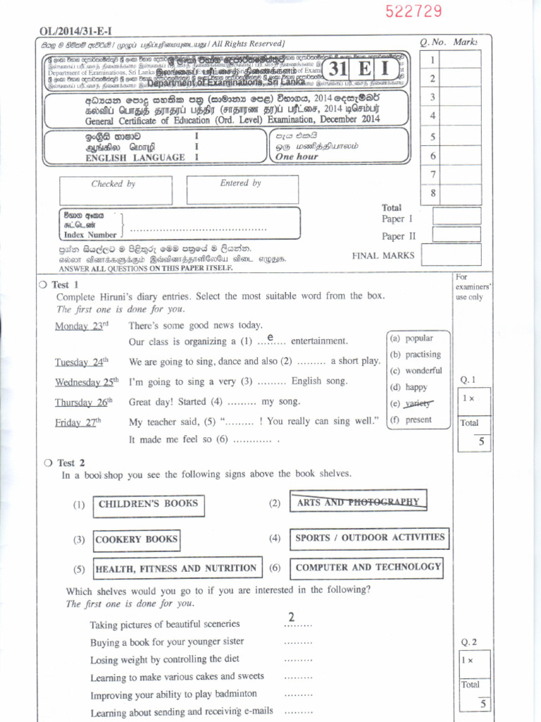 2014 OL English Language Past Paper | PDF