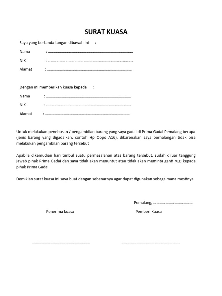 Surat Kuasa Template | PDF