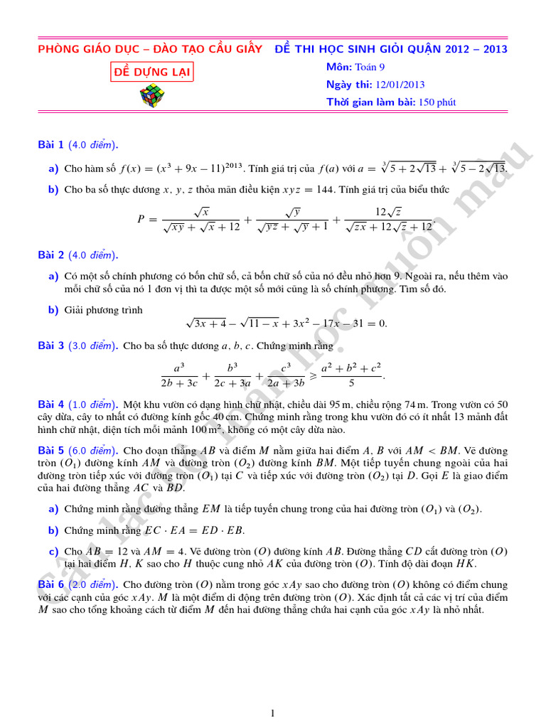 De Thi HSG Cau Giay 2009 2022 | PDF