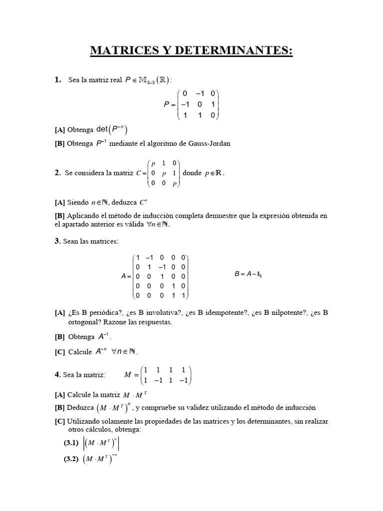 1 - Tema - Ejercicios Complementarios - Examenes | PDF | Matriz (Matemáticas) | Determinante
