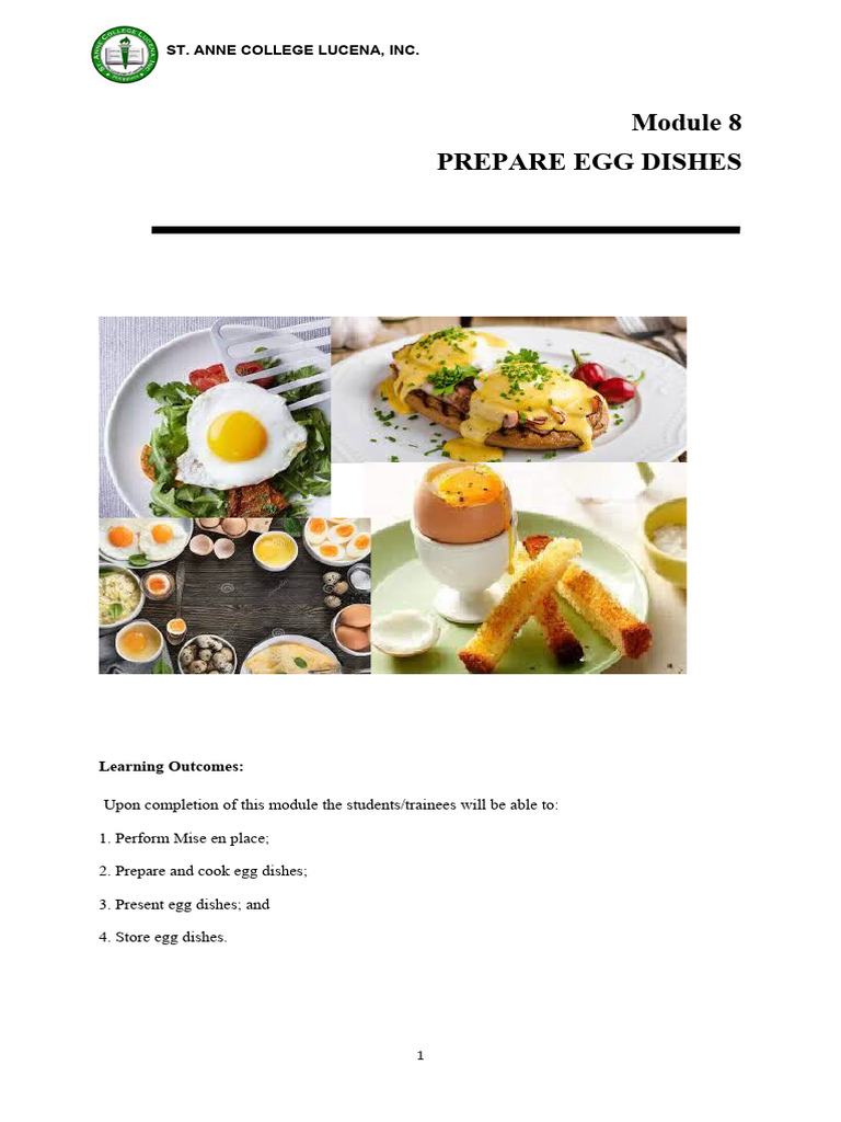 Module 8 Prepare Egg Dishes | PDF | Egg As Food | Egg White