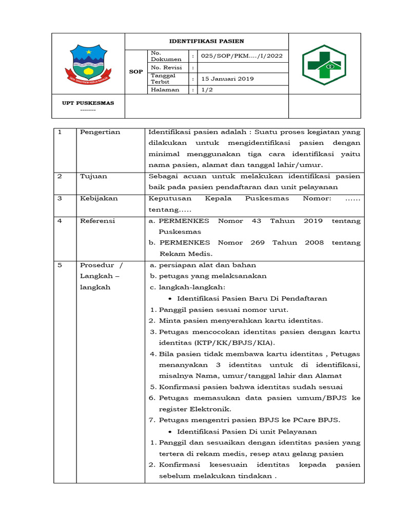 SOP IDENTIFIKASI PASIEN Draft | PDF