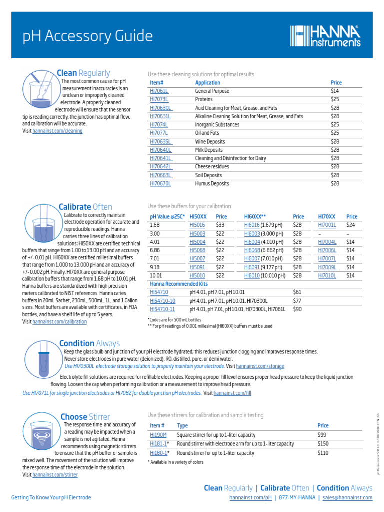PH Accessory Guide Hanna Instruments | PDF | Ph | Calibration