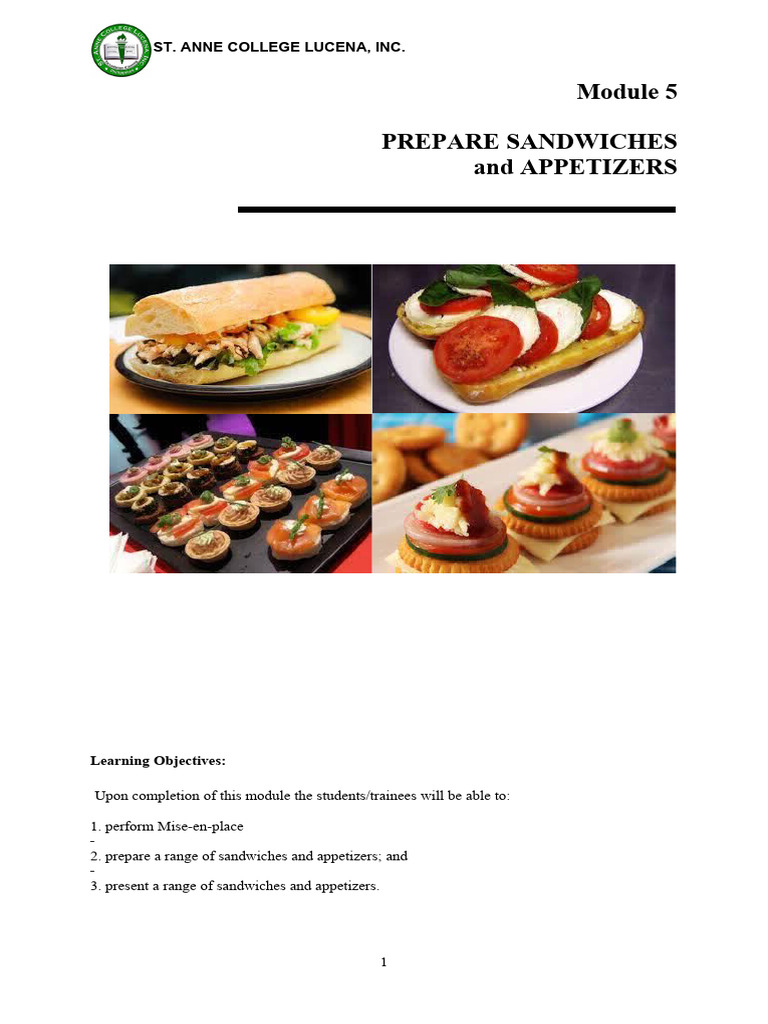 Module 5 Prepare Sandwiches | PDF | Sandwich | Breads