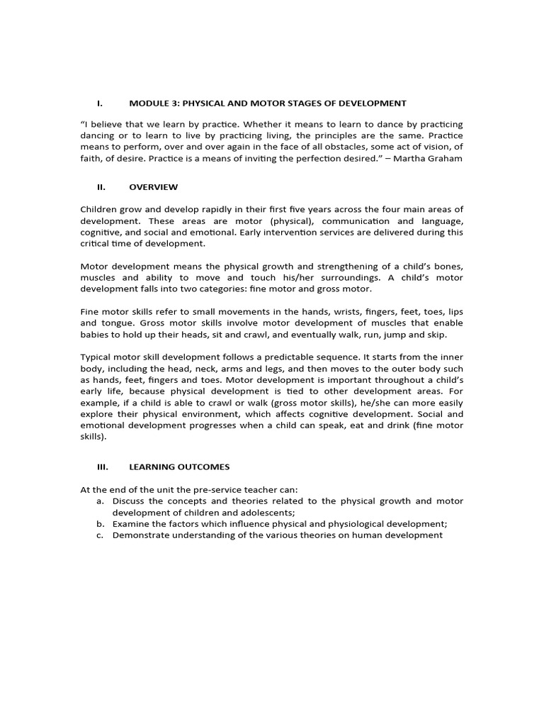 Module 3 Physical And Motor Stages Of Development Pdf Learning