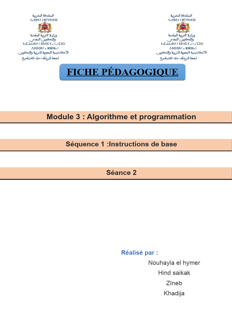 Tronc Commun Informatique Algorithmique Fiche Pédagogique | PDF | Algorithmes | Pédagogie