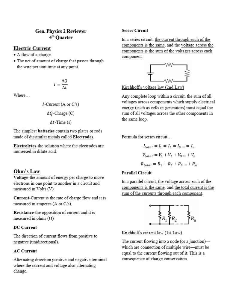 Gen.-Physics-2 Q4 Reviewer | PDF | Resistor | Series And Parallel Circuits