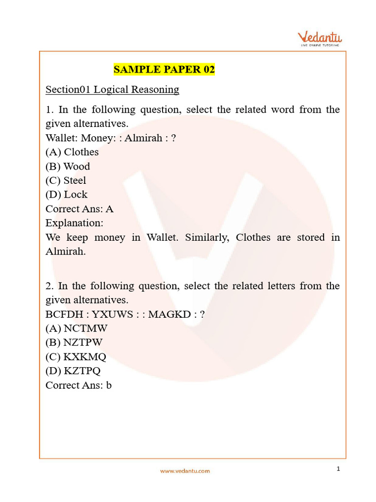 NCO Olympiad Sample Paper 2 For Class 6 With Solutions | Download Free ... NCO Olympiad Sample Paper 2 For Class 6 With Solutions | Download Free ...