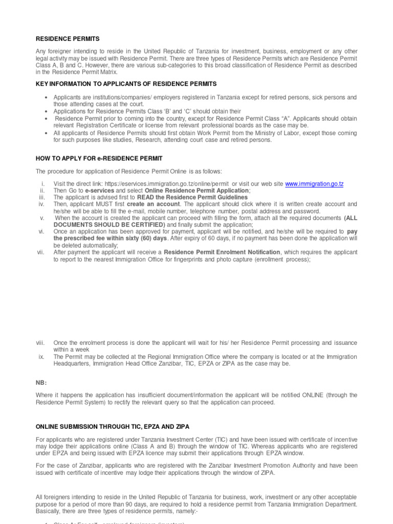 Residence Permit Guidelines | PDF | Nursing | Employment