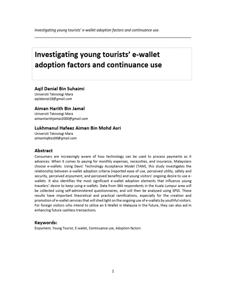 Investigating Young Tourists' E-Wallet Adoption Factors and Continuance UseFinal Manuscript ...