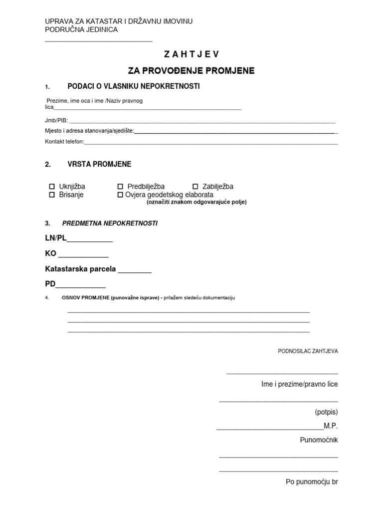 Obrazac Zahtjev Za Sprovodenje Promjena 1 | PDF