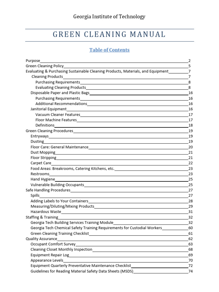Git Green Cleaning Manual Pdf Air Pollution Disinfectant