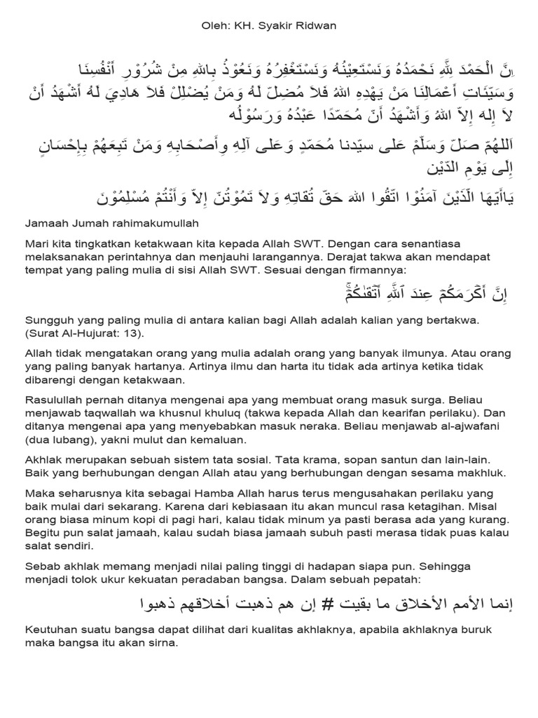 Khutbah Jumat 13-11-20 (Menggapai Kemuliaan Hidup) | PDF