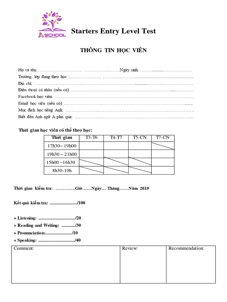 0 Starter Entry Level Test With Answer Sheet and Answer Key | PDF | Horses