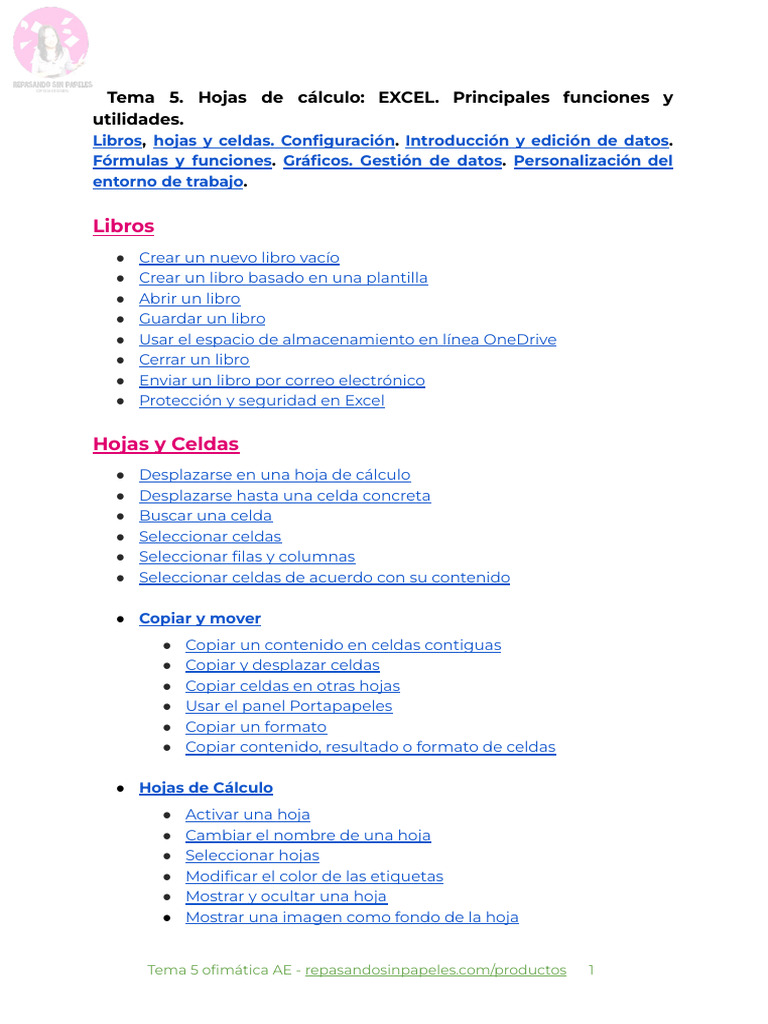Tema 5 Bloque 6 - Excel 2019 AE de Repasando Sin Papeles - YouTube | Descargar gratis PDF ...