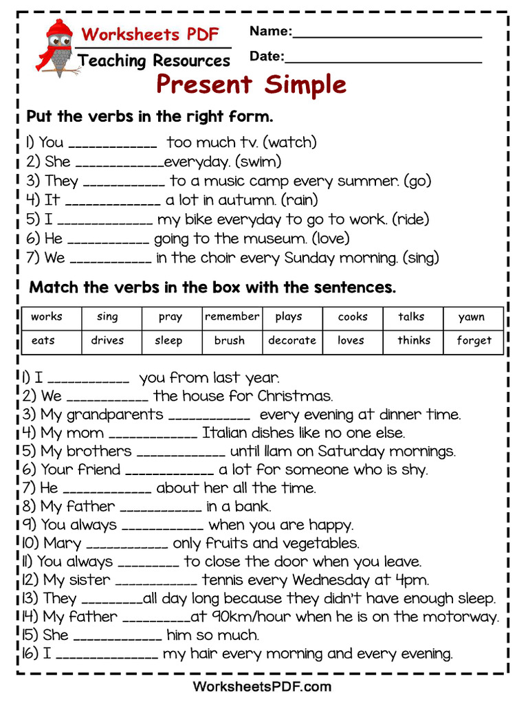 Present Simple Worksheet | PDF