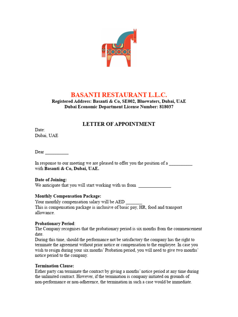 JOB OFFER Format | Download Free PDF | Employment | United Arab Emirates