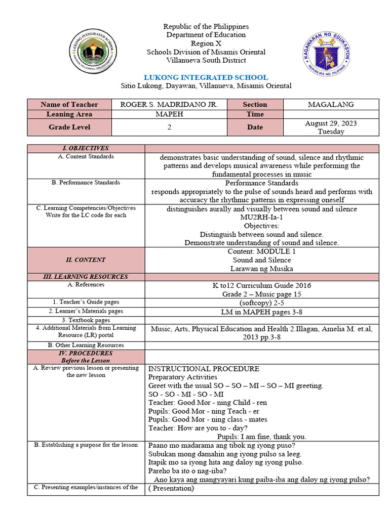 DLP - Mapeh Q1 | PDF | Learning | Teachers