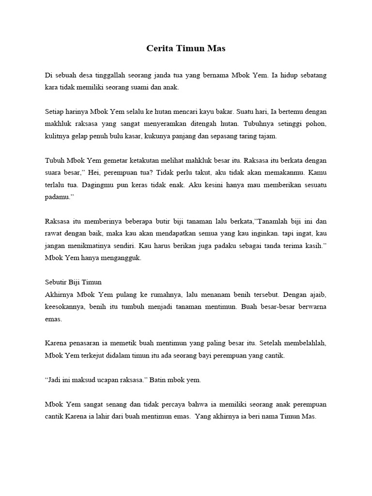 Cerita Timun Mas | PDF