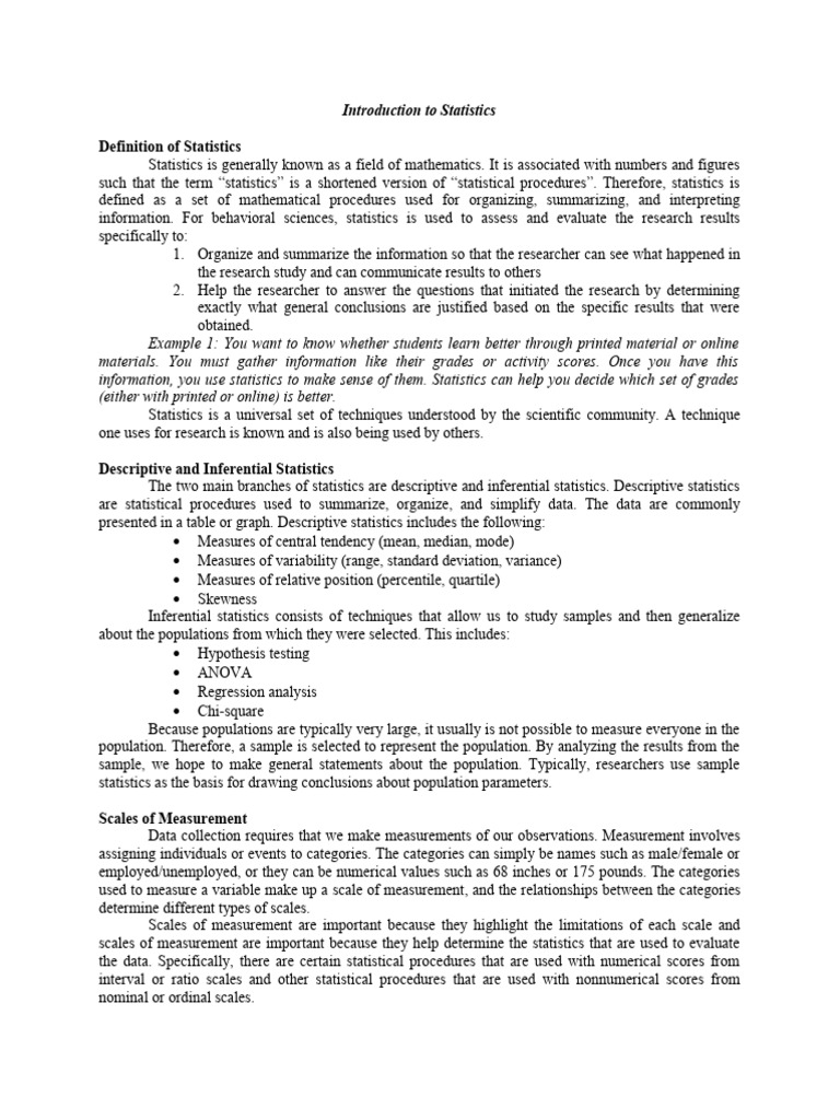 Lesson 2 Statistics Refresher | PDF | Level Of Measurement | Statistics