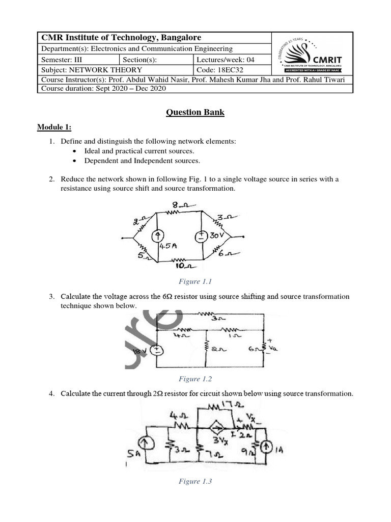 Question Bank | PDF | Resonance | Electrical Network