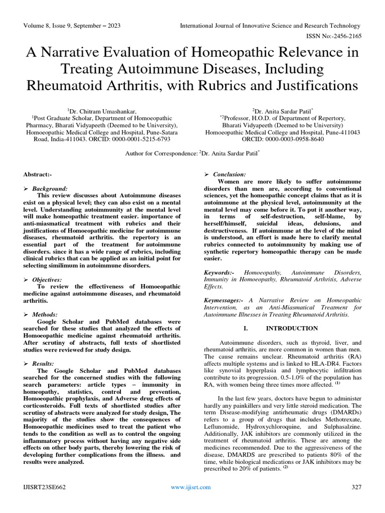 A Narrative Evaluation of Homeopathic Relevance in Treating Autoimmune ... A Narrative Evaluation of Homeopathic Relevance in Treating Autoimmune ...