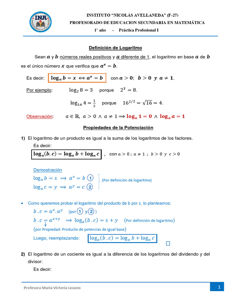 Propiedades y Definición de Logaritmos | PDF | Logaritmo | Exponenciación