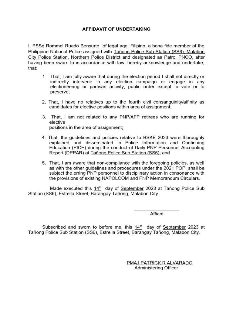 Affidavit of Undertaking | PDF