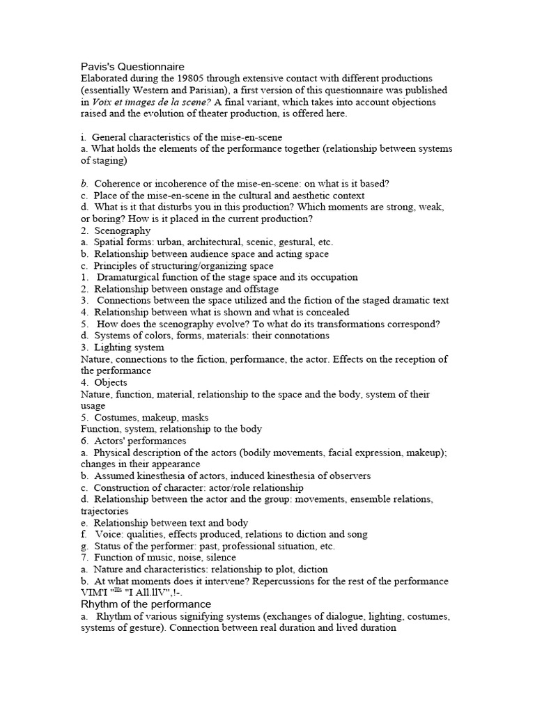 Pavis Questionnaire | PDF | Space