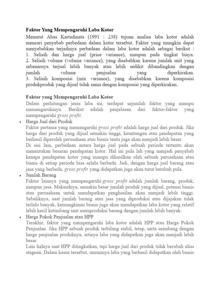 Faktor Yang Mempengaruhi Laba Kotor | PDF