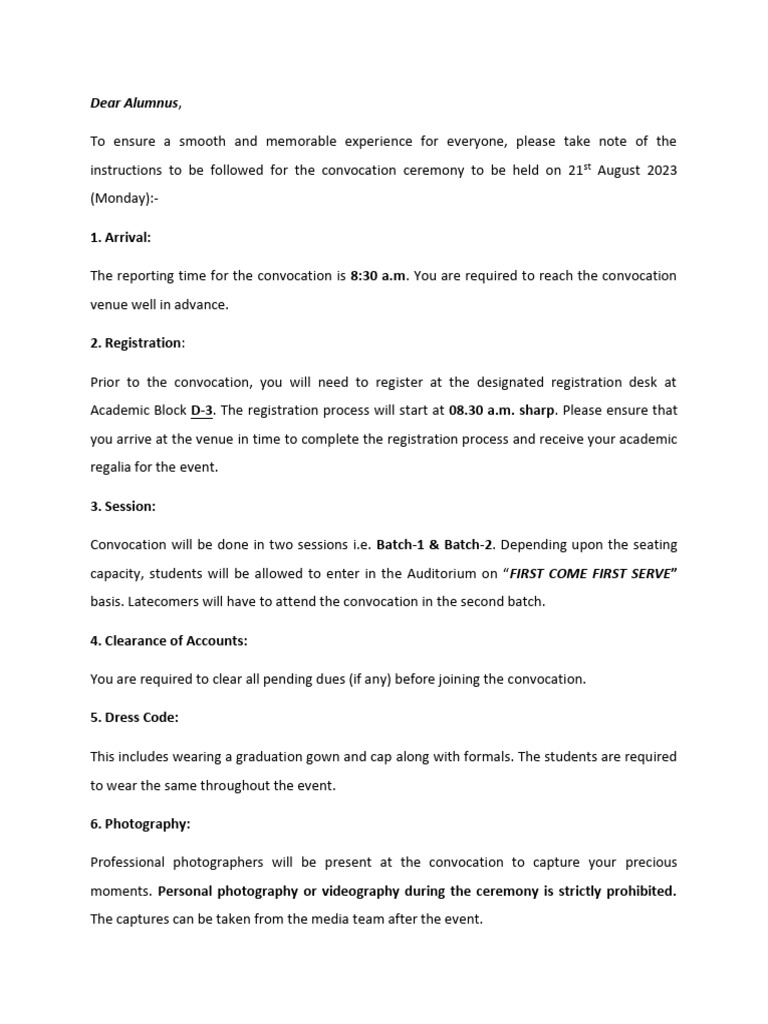 Instructions For Students For Convocation | PDF