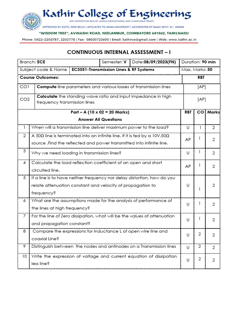 Ec3551 TLRF | PDF | Transmission Line | Telecommunications Engineering