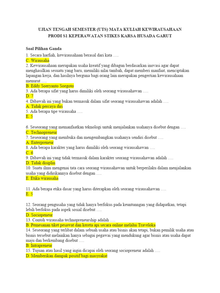 Kisi Kisi Uts KWU | PDF | Bisnis